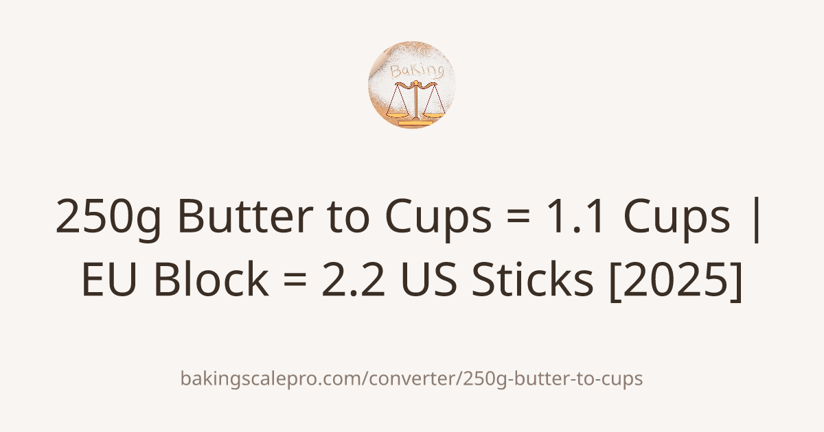 250g Butter to Cups = 1.1 Cups | EU Block = 2.2 US Sticks [2025 ...