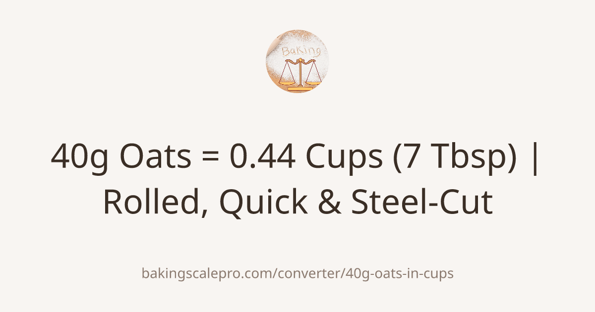 40g Oats = 0.44 Cups (7 Tbsp) | Rolled, Quick & Steel-Cut | Baking ...